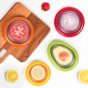 KMC Silicone Fruit Storage Containers, 4PCS Reusable Fruit and Vegetable Anti-oxidation Storage Box, Avocado Lemons Onions Saver and Tomato Holder Food Storage Containers for Fridge