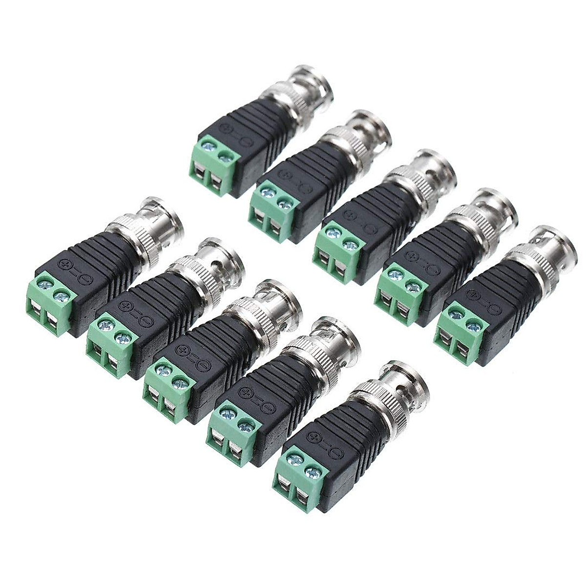 joleully BNC Male Balun Connector 9 Pcs Coaxial Cat5 to BNC Male Connector and BNC to 2 Screw Camera Terminal Male Adpater for CCTV Surveillance Video Cameras Coaxial/Cat5/Cat6 Cable to BNC Male Conne