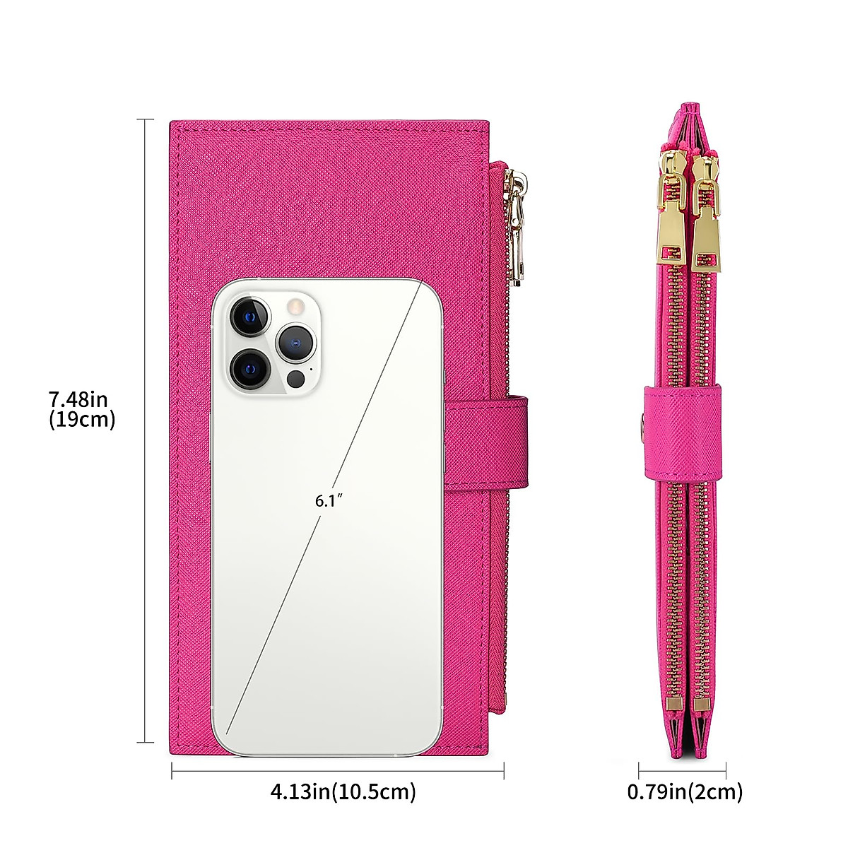 GOIACII Womens Wallet Rfid Blocking Bifold Credit Card Holder with 2 Zipper Pockets Fuchsia