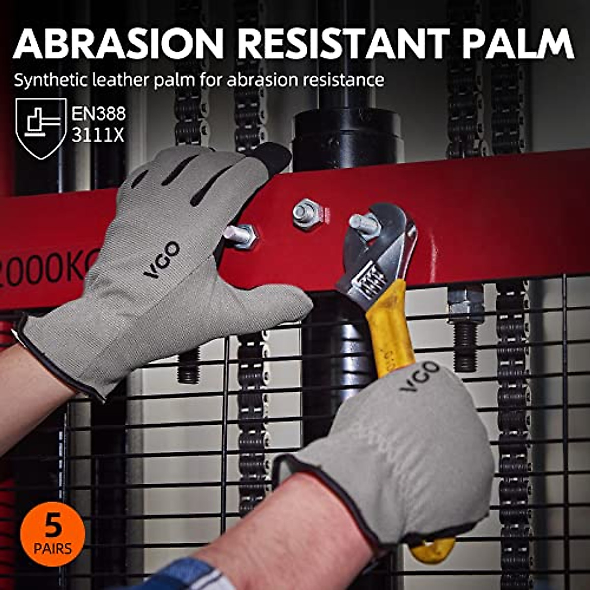 Vgo... 5-Pairs Multi-Functional Safety Work Gloves, Builder Gloves, Gardening Gloves, Light Duty Gloves, Value Pack (Size L, 5 Colors, AL8736)