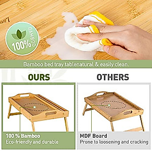 Bamboo Bed Tray,Breakfast Bed Tray with Folding Legs Large Tray with Carrying Handles Portable Lap Tray Lightweight Decorative Tray Food Tray for Breakfast in Bed,Reading or Working (20 Inch Upgrade).