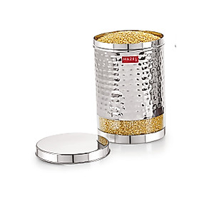 HAZEL Stainless Steel Container For Kitchen Storage Hammered Finish Transparent See Through Glossy Storage Jar Dabba, Set of 6, 2200 ML, Silver