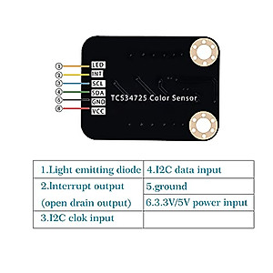CQRobot TCS34725FN Color Sensor Compatible with Raspberry Pi/Arduino/STM32. ADC, I2C Interface, Output RGB Data/Light Intensity Table. for Light Test, Phones, Computers, Industries, Lighting.