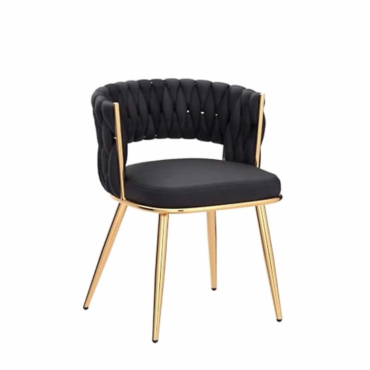 KCC Modern Velvet Dining Chairs Set of 2, Upholstered Living Room Chair with Woven Back and Golden Metal Legs, Mid-Century Accent Side Chair for Living Room, Dining Room, Kitchen, Black