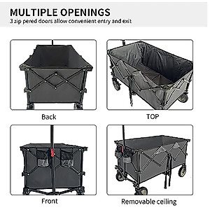Folding Wagon Cart Heavy Duty Foldable,Large Collapsible Camping Wagon with 2 Drink Holders, Garden Cart Utility Wagon for Camping Fishing Sports Shopping (Cement Grey)