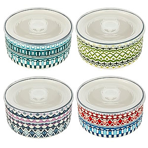 Signature Housewares Ceramic Bowl Set with Vented Lids, Serving Bowls with Lids, 5 Inch Prep Bowls for Kitchen, Lunch, Picnic, 21 Oz Set of 4 Stoneware Storage Bowls