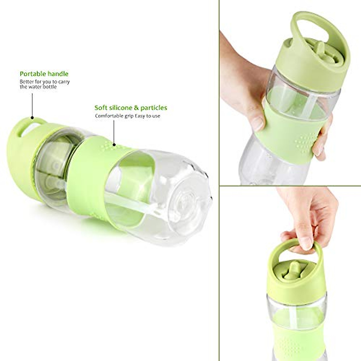 Sivphe Kids Water Bottle with Straw 12oz Leakproof Little School Small Tritan Plastic Drinking Bottle for Boys and Girls Indoor and Outdoor(Green)