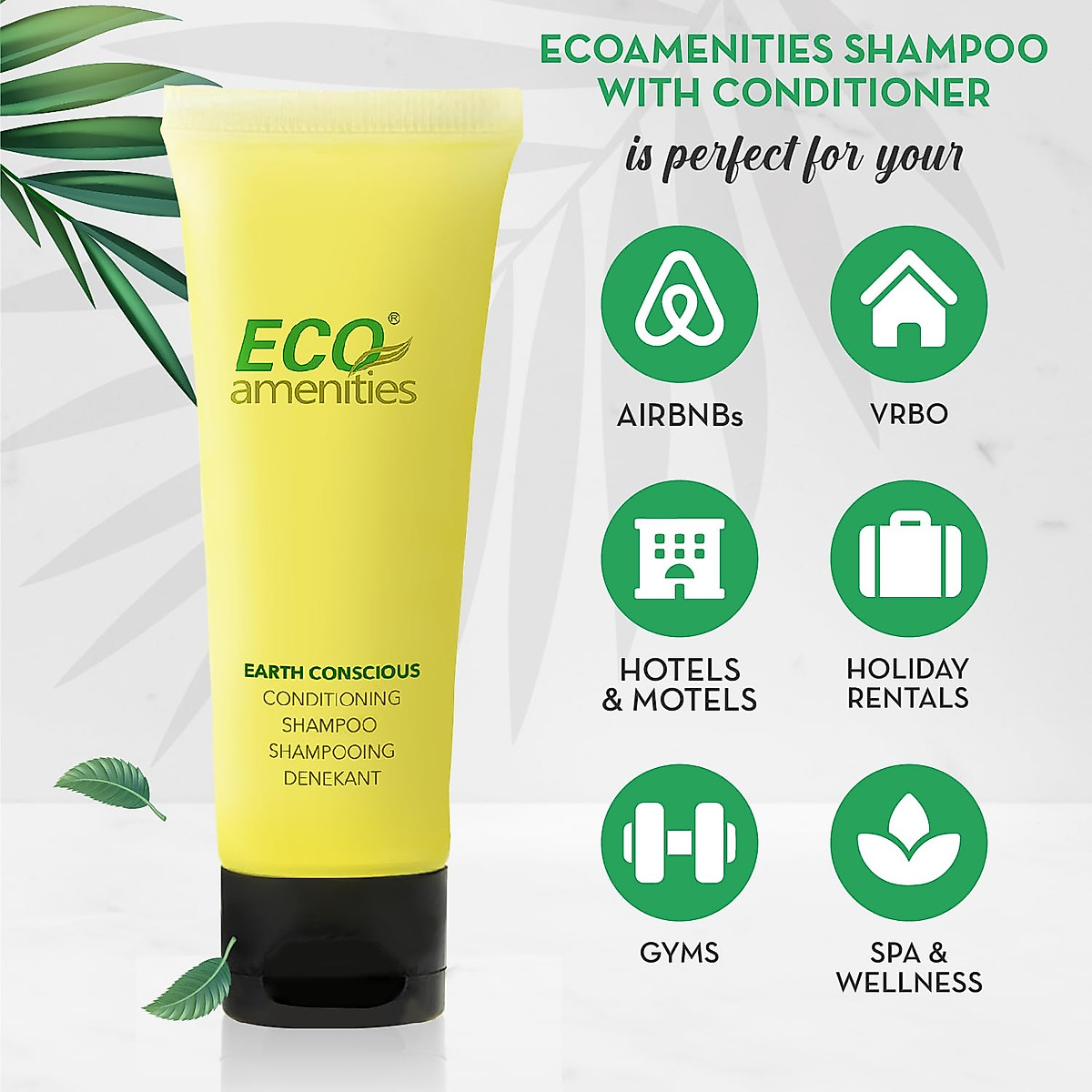 Eco Amenities Travel Size Shampoo and Conditioner Sets - 2 in 1 Hotel Shampoo and Conditioner Supplies for Guests - Refreshing Bulk Travel Size Toiletries - 30ml (1.0 fl oz), 72 pack, Green Tea Scent
