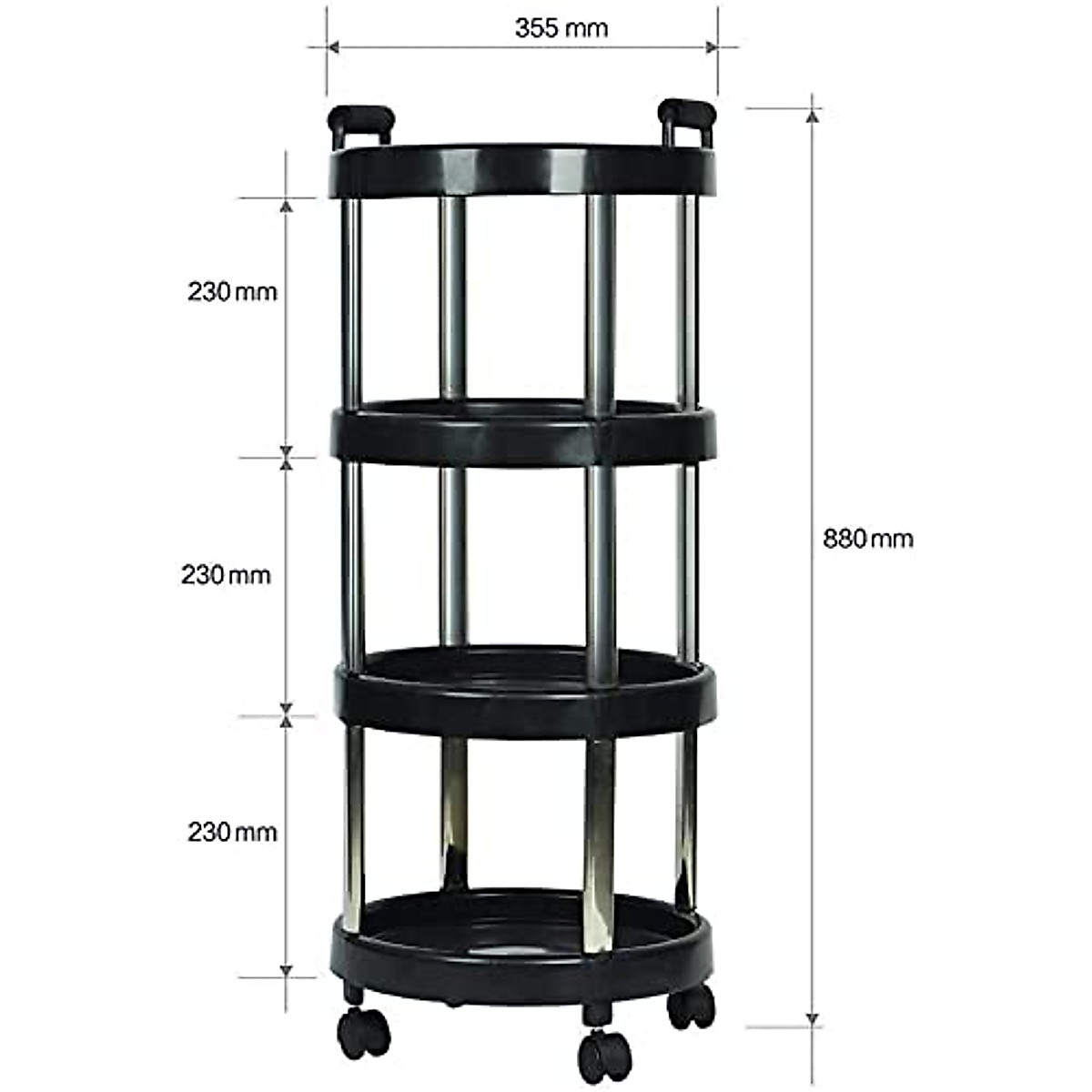 Medical Cart Household Utility Carts Trolley, Lab Cart Round Beauty Salon Cart with Universal Wheel, 4 Tier Hairdresser Utility Cart, Mobile Trolley with Hair Dryer Ho