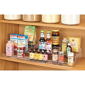 mDesign Plastic Shelf Adjustable & Expandable Spice Rack Organizer with 3 Tiers of Storage for Kitchen, Cabinet, Pantry Organization - Holds Spice Bottles, Seasonings - Ligne Collection, 2 Pack, Clear