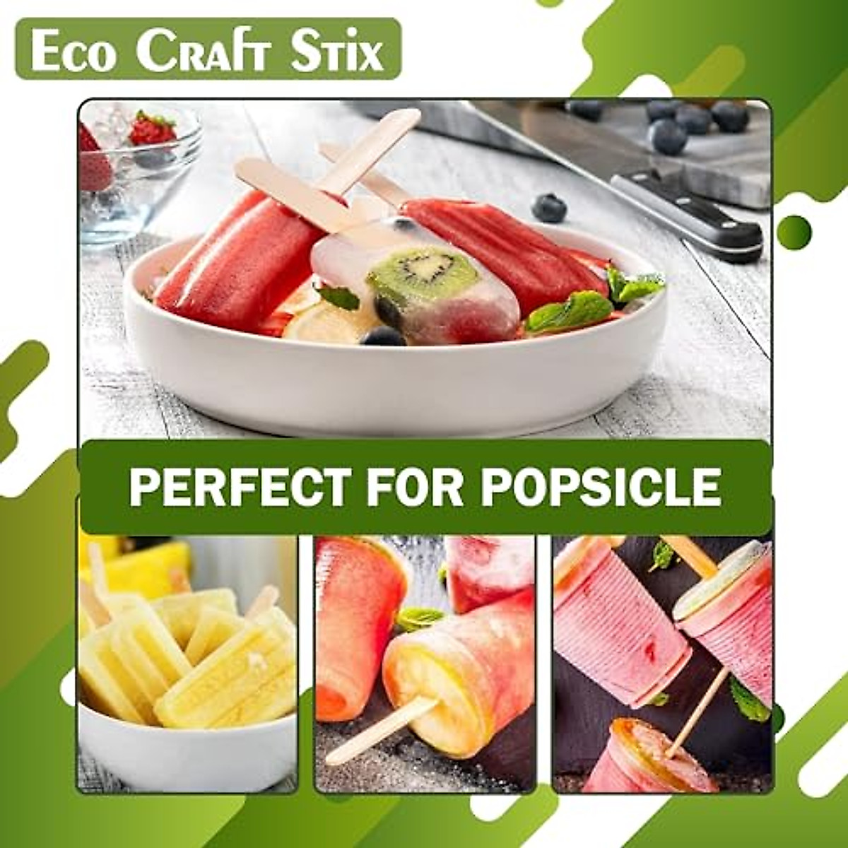 Eco Craft Stix 6" Jumbo Wooden Craft Sticks - Pack of 500ct. Includes a Bonus Gift. Great For Kids Classroom Arts Supplies.