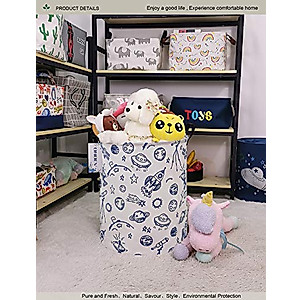 ONOEV Round waterproof laundry basket、foldable storage basket、laundry Hampers with handle、gift basket,suitable for children's room and toy storage (Blue Planet)