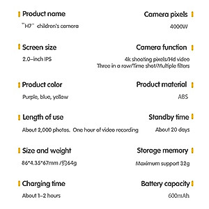 Cute Mini Selfie Camera 4000W Pixel Digital Toy for Boys Girls Students, Digital Camera Screen Kids Camcorde with Soft Lighting Eye Protection Christmas Birthday Festival Gift