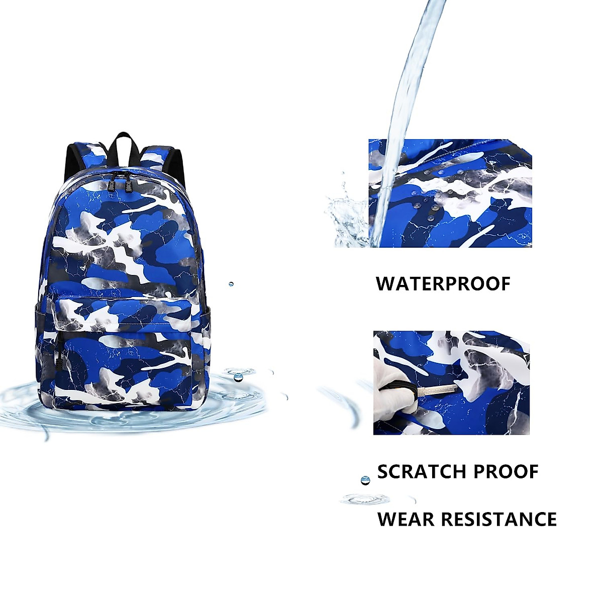 Lmwzh Backpack For Boys Girls Elementary Waterproof teen School Bags Kids Bookbag Lightweight Camo Blue（2023 Model）