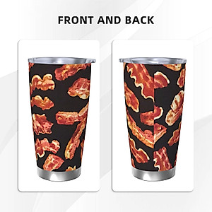 DITXIT Bacon printing 20oz Tumbler Stainless Steel Vacuum Insulated Coffee Travel Mug, Durable Insulated Coffee Travel Mug with Splash-Proof Lid Metal Straw and Brush Thermal Cup for Outdoor