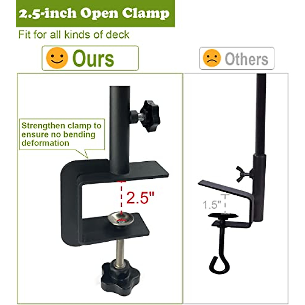 Koutemie 40 Inch Tall Double Deck Hook for Railing, Adjustable Outdoor Shepherds Hook with 2-Inch Strengthened Clamp for Hanging Plant Bird Feeder, 1 Pack