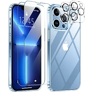 SPIDERCASE Designed for iPhone 13 Pro Max Case, [Crystal Clear Not Yellowing],with 2 Pcs [Tempered Glass Screen Protectors+Camera Lens Protectors] Slim Thin Phone Case, Clear