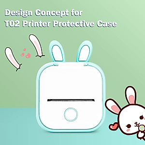 Memoking T02 Protective Case-Bunny Ears Shape Soft Silicone BPA-Free Cute Design Printer Cover, Compatible with T02 Mini Bluetooth Wireless Portable Mobile Pocket Printer, Green