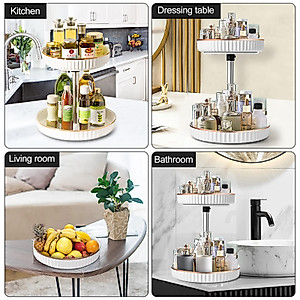 Ceuku Lazy Susan Organizer 2 Tier Turntable Organizer Height Adjustable Rotating Spice Rack for Cabinet, Pantry, Kitchen, Cosmetic Table Non-Skid 12in White