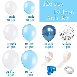 Blue Balloon Garland Arch Kit, Metallic Blue White and Silver Confetti Latex Balloons for Baby Shower Birthday Wedding Graduation Anniversary Frozen Winter Wonderland Party Background Decorations