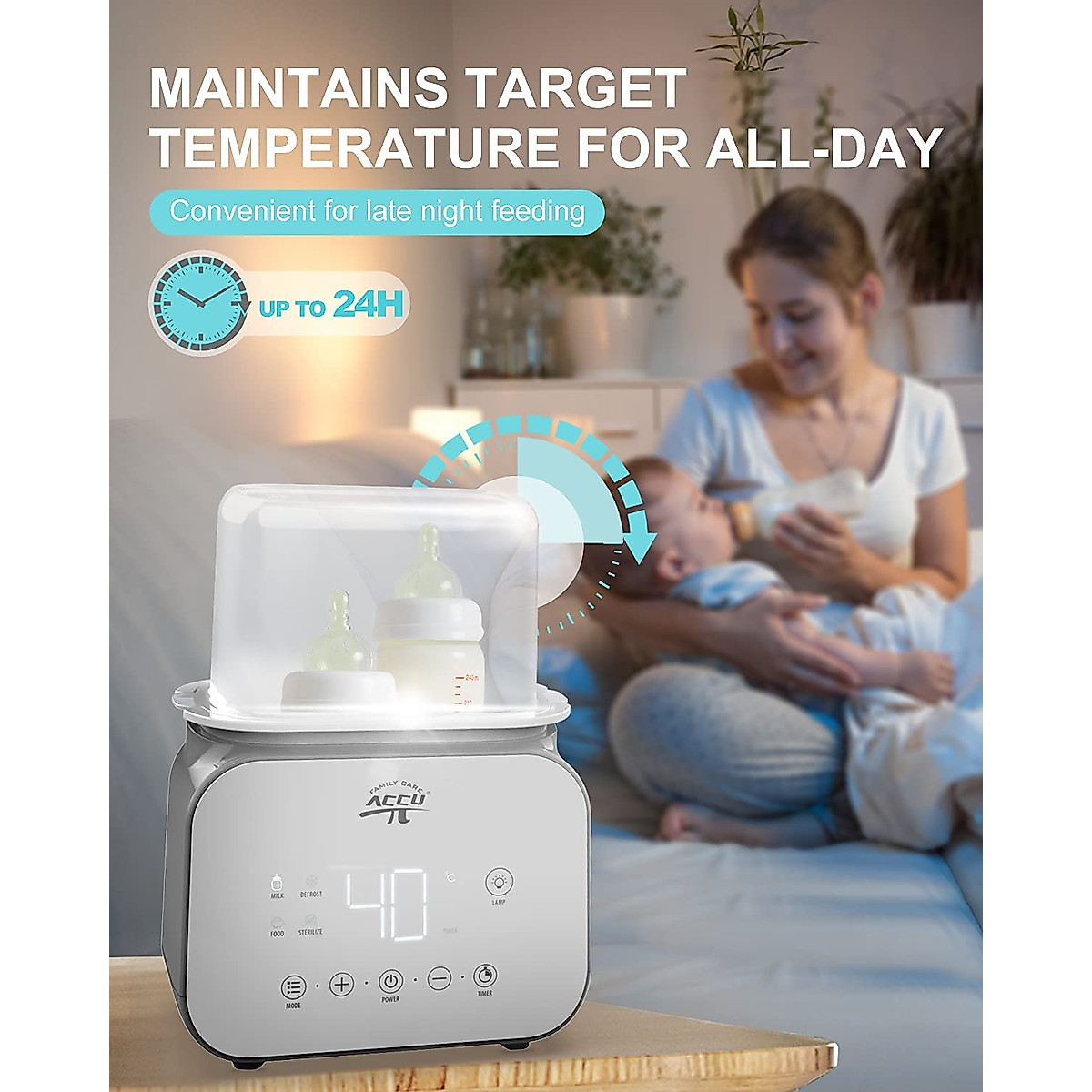 Baby Bottle Warmer, Double Bottle Warmer for Breastmilk, 6-in-1 Baby Food Heater Defroster, Fast Infant Formula Warmer with Timer for Twins, 24H Temp Control, BPA Free