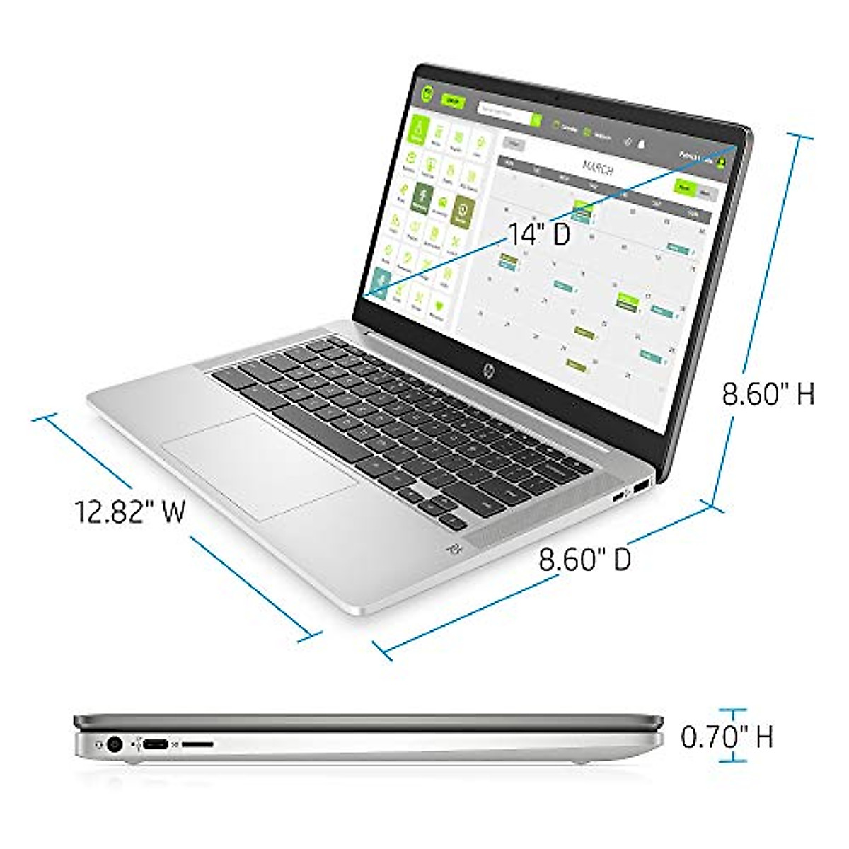 HP Chromebook 14-inch HD Laptop, Intel Celeron N4000, 4 GB RAM, 32 GB eMMC, Chrome (14a-na0010nr, Mineral Silver) (Renewed)
