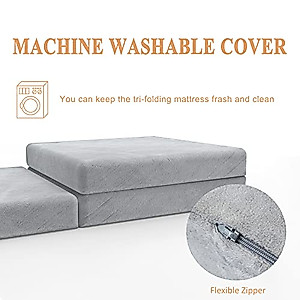 BDEUS Velvet Folding Mattress Folding Sofa 4" Breathable High-Density Foam Mattress Topper, Portable Guest Bed with Removable&Washable Cover