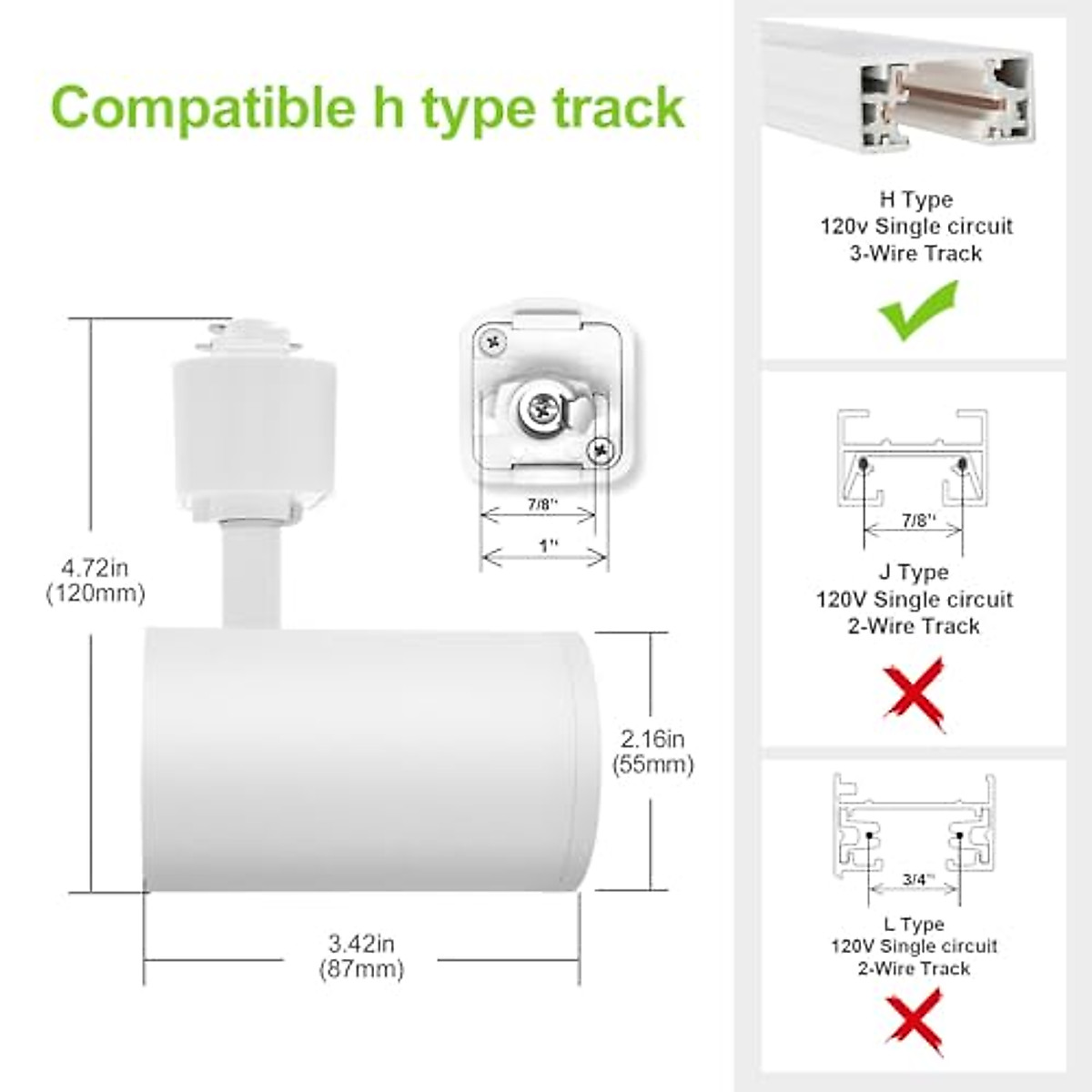 Arcfox 7W 3000K LED H Type Track Lighting Heads Dimmable 3 Wire Single Circuit Track Light Fixtures ETL, 24°, CRI90 for Retail Store Kitchen Gallery Accent Lighting 12 Pack White