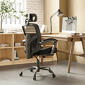 GlasFlength Mesh Ergonomic Office Chair with Foot Rest, Big and Tall Comfy Computer Desk Chair with Adjustable Headrest Backrest, Swivel Executive Desk Chair with Wheels, Black Mesh