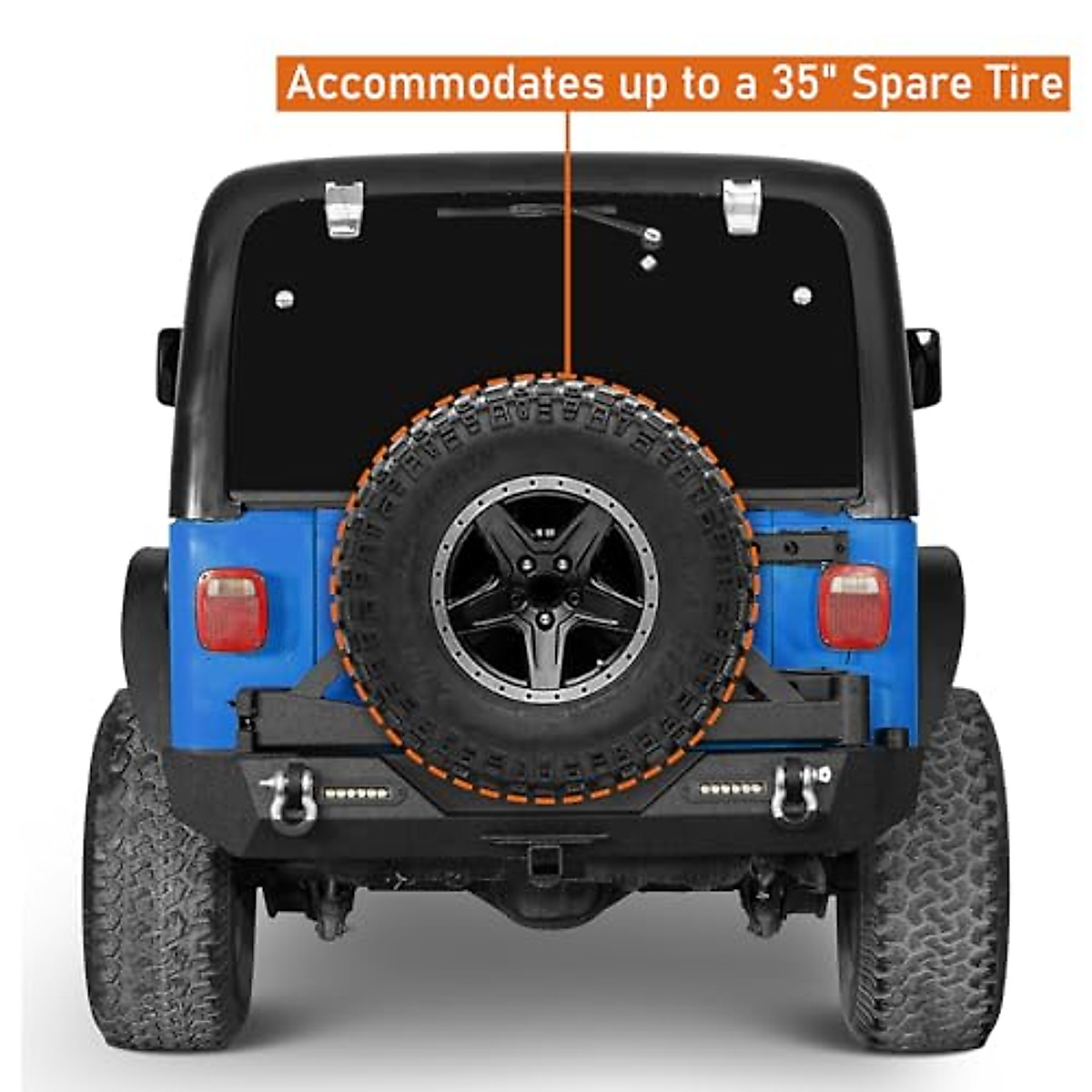 Hooke Road Wrangler TJ Rear Bumper with Tire Carrier + Front Bumpers Combo Compatible with Jeep Wrangler TJ 1997-2006
