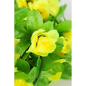 Charmly 6 Pcs 45 FT Artificial Little Rose Vine Fake Silk Flowers Garlands Hanging Rose Ivy Plants Home Hotel Office Wedding Party Garden Craft Art Décor Spring Yellow