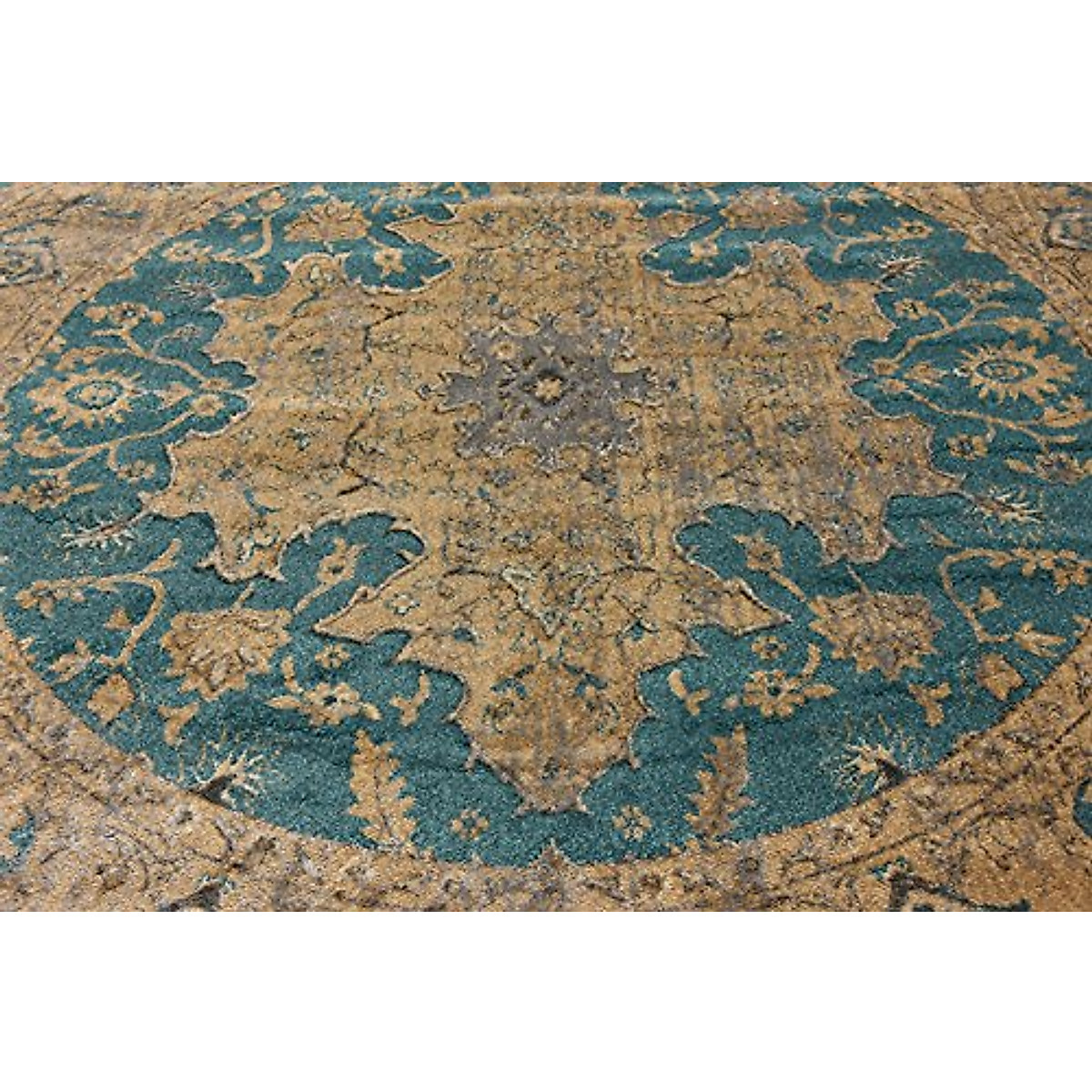 Unique Loom Aurora Collection Over-Dyed, Abstract, Botanical Southwestern, Transitional Area Rug, 8 ft x 8 ft, Teal/Beige