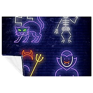Halloween Party Neon Pattern Prints Soft Warm Cozy Blanket Throw for Bed Couch Sofa Picnic Camping Beach, 150×100cm