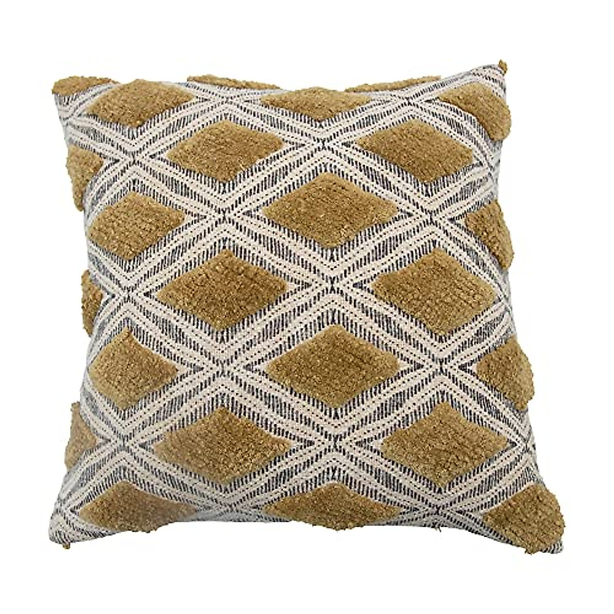 Bloomingville Square Cotton Printed Slub Tufting Pillow, Chartreuse & Grey