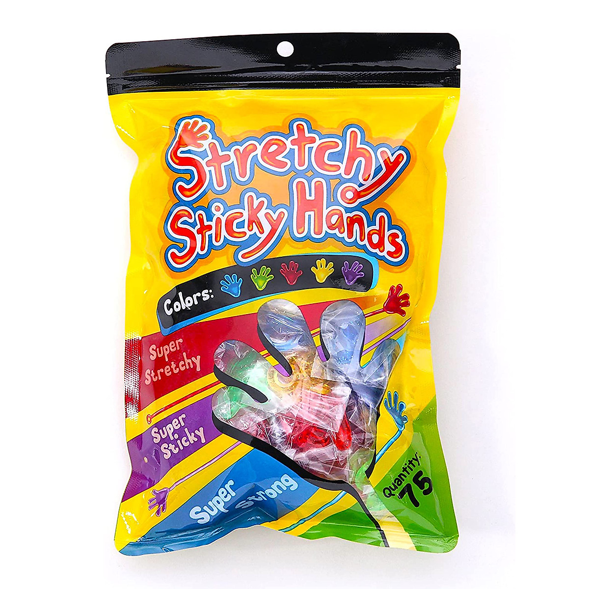 Giraffe Manufacturing 75 Piece Assortment of Small and Large Glitter Slappy Hands Treasure Box - Kids Party Favors, Sticky Hands, Bulk Toys for kids.