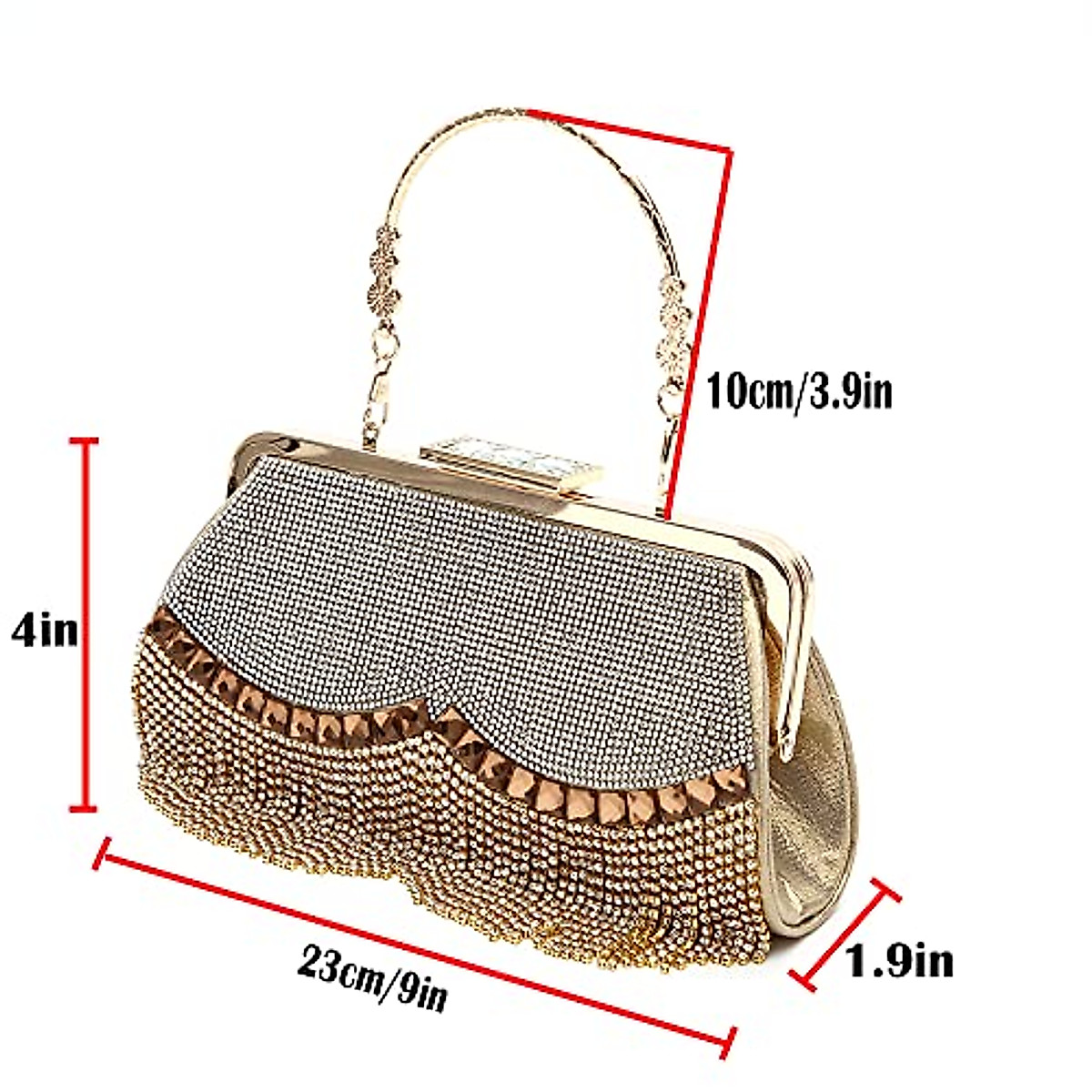 Ayliss Women Evening Clutch Purse Bag Crossbody Shoulder Handbags Top Handle Party Prom Wedding Crystal Rhinestone Tassel (Small, Golden)
