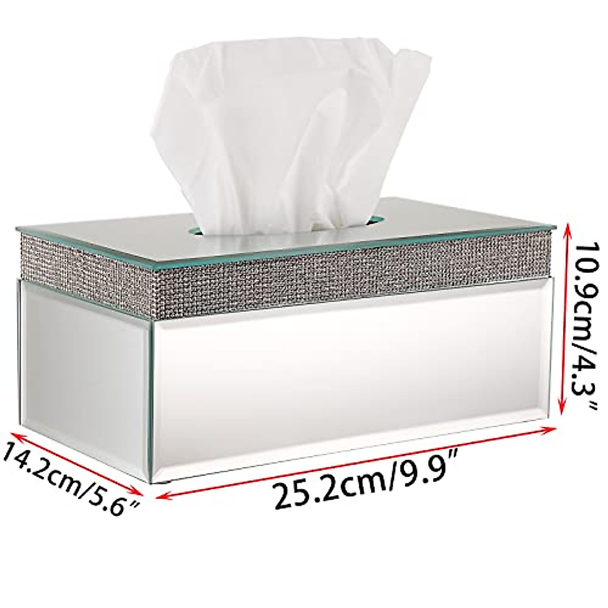 Sumnacon Crystal Tissue Box Cover - Decorative Glass Tissue Box Holder, Sparkling Facial Tissue Holder for Bathroom Living Room Dresser Night Stand Desk Table Office Home Decor (9.9 x 5.6 Inch/Rectangular, Silver)