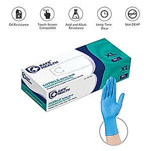 Safe Health Nitrile Exam Disposable Gloves, Latex Free, Powder Free, Blue, Case of 900, XL, Textured, 3.5 mil, Medical Grade, Food, Tattoo, Nursing, Cleaning, School