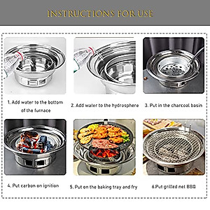 WGLAWL Charcoal Grills, Portable Household Korean Non-Stick Barbecue BBQ Grill Stove, Tabletop Smoker Charcoal Grill for Courtyard Camping Picnic Hiking Traveling Beach BBQ (Color : Silver)