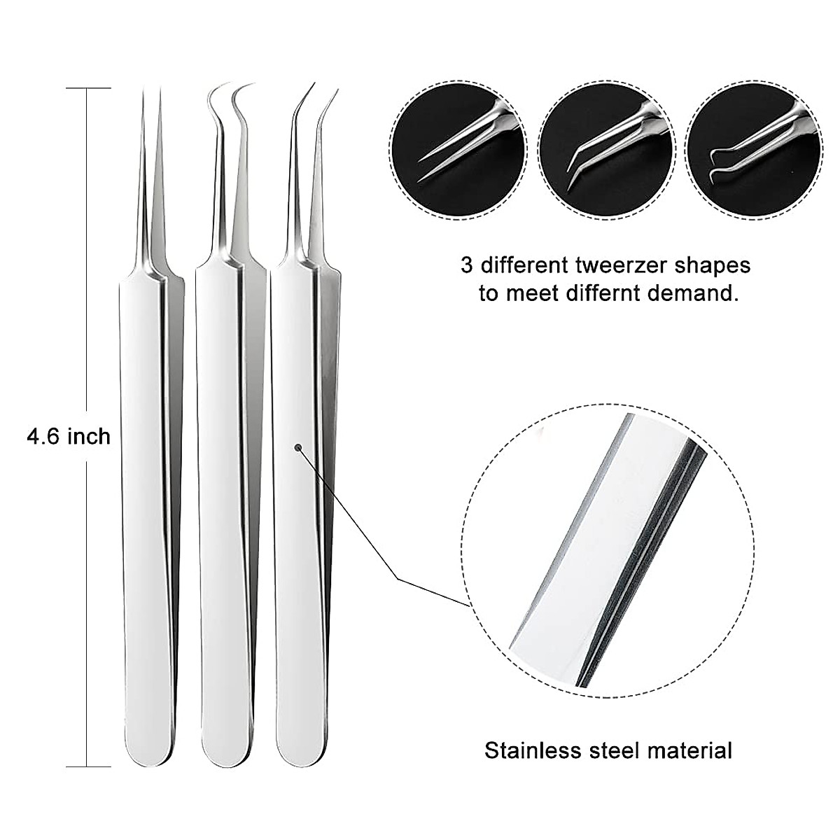 La Chat Blackhead Remover Kit - Blackhead Tweezers Removal Tool 3 pcs Comedone Pimple Extractor Tool, Acne Blemish Kit for Blackhead, pimple Tool, Curved Blackhead Tweezers kit (3 pcs)