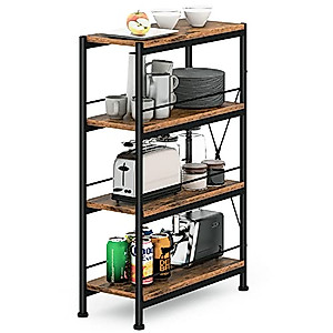 4 Tier Storage Shelves Small Narrow Shelf Unit Metal Shelves Shelf Free Standing Shelf Organisers Modern Shelf Ladder Shelf Bookshelf for Bathroom Kitchen Bedroom Hallway Steel & Wooden Black & Brown