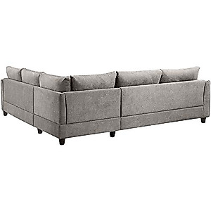 AUKUYEE Modern Fabric Sectional Couch Living Room, 6-Pcs L-Shaped Corner Sofa with 3 Pillows, 100 inch, Grey