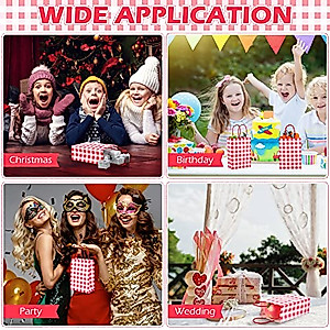 50 Pieces Gingham Kraft Paper Gift Bags with Handles Buffalo Plaid Goodies Bags Red and White Paper Bags Present Party Favor Bags for Wedding Christmas Birthday Party Supplies, 5.91 x 8.27 x 3.15 Inch