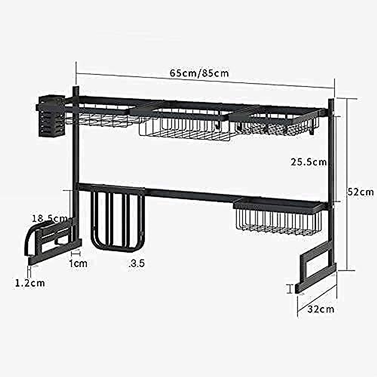 Plate Rack Dish Drainer Rack Over Sink Display Shelf Drainer Stainless Steel Kitchen Supplies Storage Shelf Utensils Holder Pan Plate Holder (Color : Black, Size : 65x32x52cm)