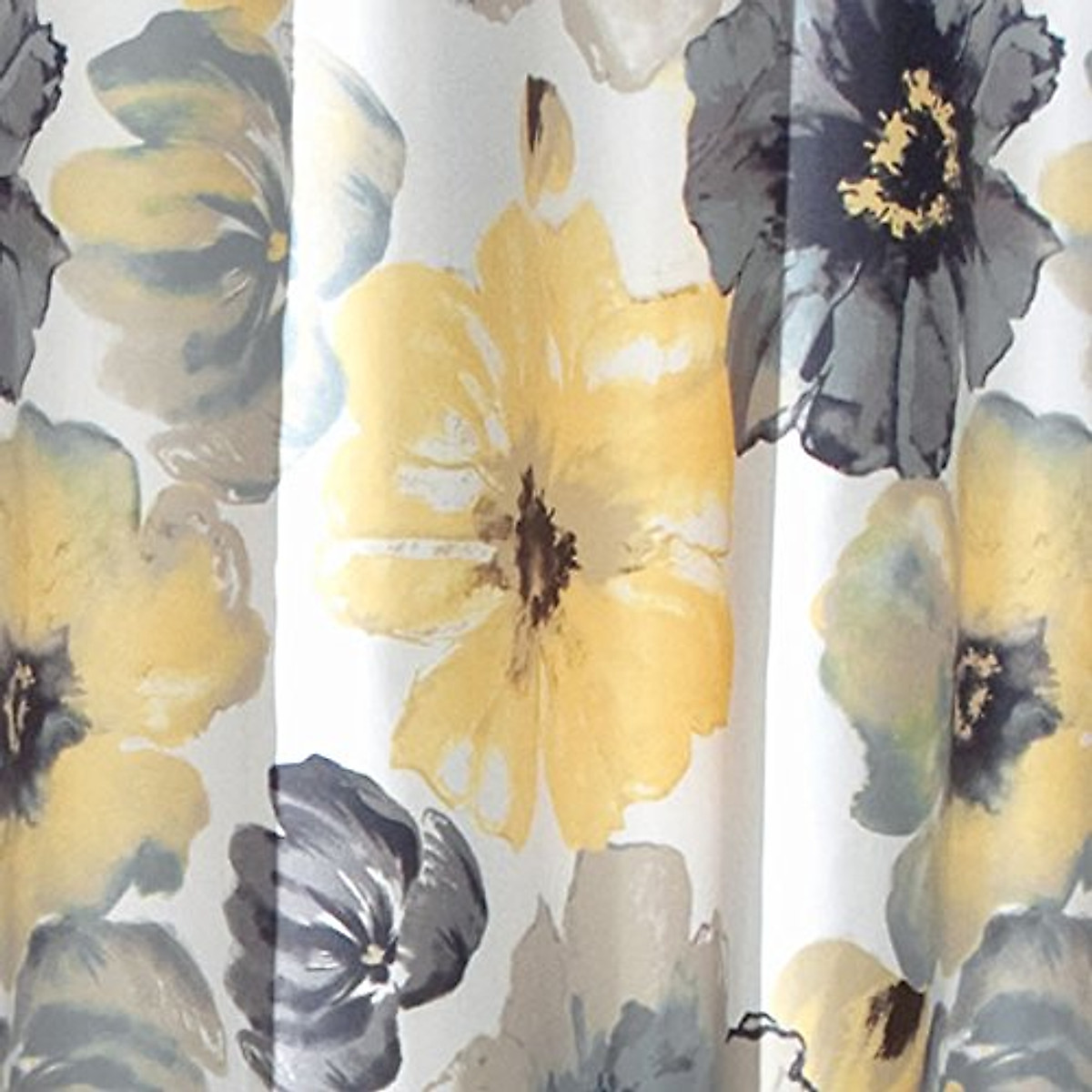 Lush Decor Leah Shower Curtain-Bathroom Flower Floral Large Blooms Fabric Print Design, 72" x 72", Yellow and Gray