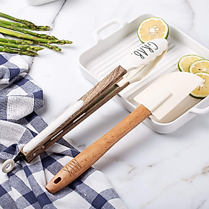 Rae Dunn Everyday Collection 7 Piece Kitchen Utensil Set-Stainless Steel and Silicone Kitchen Tools with Wooden Handles- (Black and White)