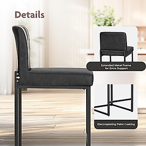 ALPHA HOME Counter Height Bar Stools, 24” Kitchen Counter Stools Set of 1, Pu Leather Kitchen Modern Bar Chairs with Back&Footrest, Sturdy Chromed Metal Steel Frame, Black