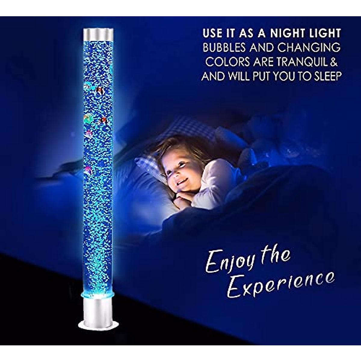 Playlearn 4 Foot LED Sensory Bubble Tube Lamp - Fake Fish Tank Bubble Light - Remote Control - With Secure Wall Mounted Bracket