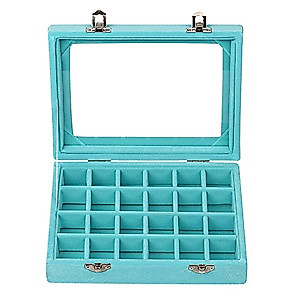 LANTWOO 24 Grids Velvet Glass Ring Earrings Jewelry Box Earrings Organiser Storage Holder Display Case