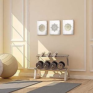 SUMGAR Boho Wall Art Bathroom Gold Mandala Framed Paintings 3 Piece Grey Flowers Pictures Gray Floral Canvas Prints Bedroom Indian Artwork Yoga Spa Bohemian Home Decorations Geometric Decor,12x16 in